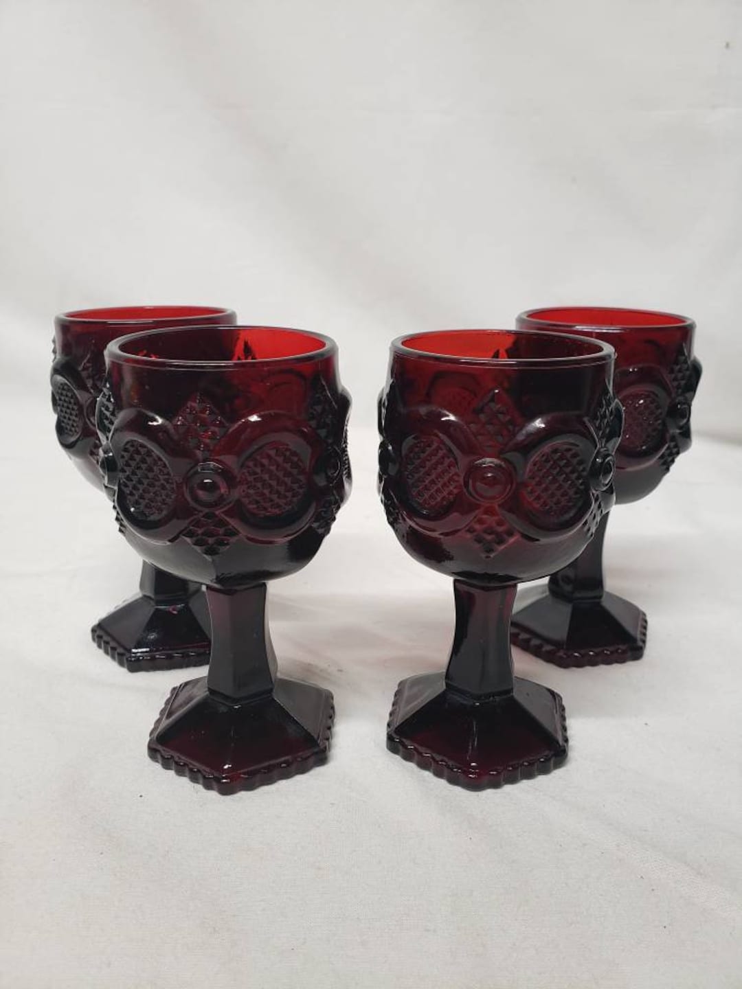 Vintage Avon 1876 Cape Cod Goblets, Ruby Red Cordial Glasses, Wine ...