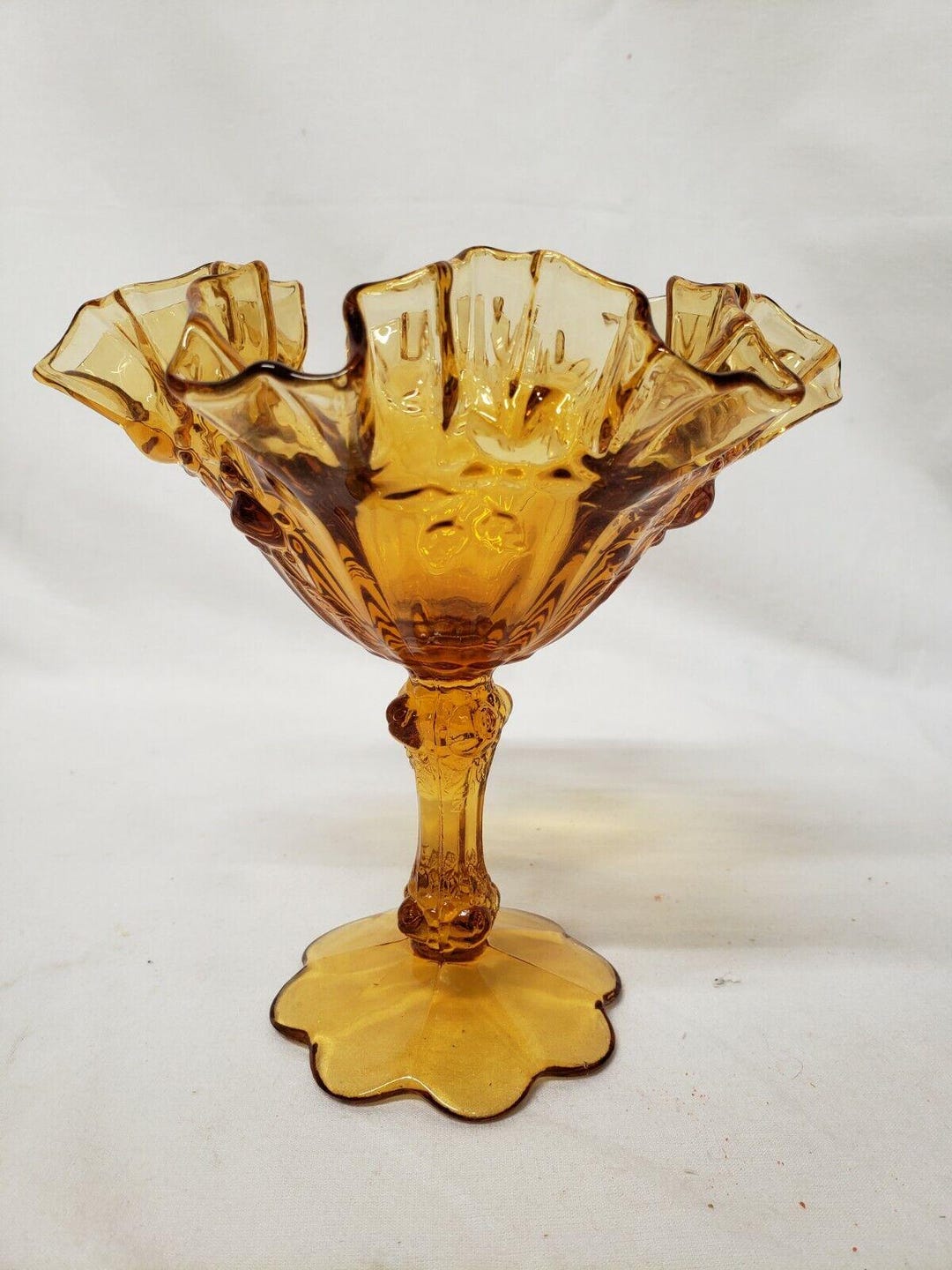 Vintage Candy Dish, Fenton Compote , Amber Ruffled Edge Footed - Etsy