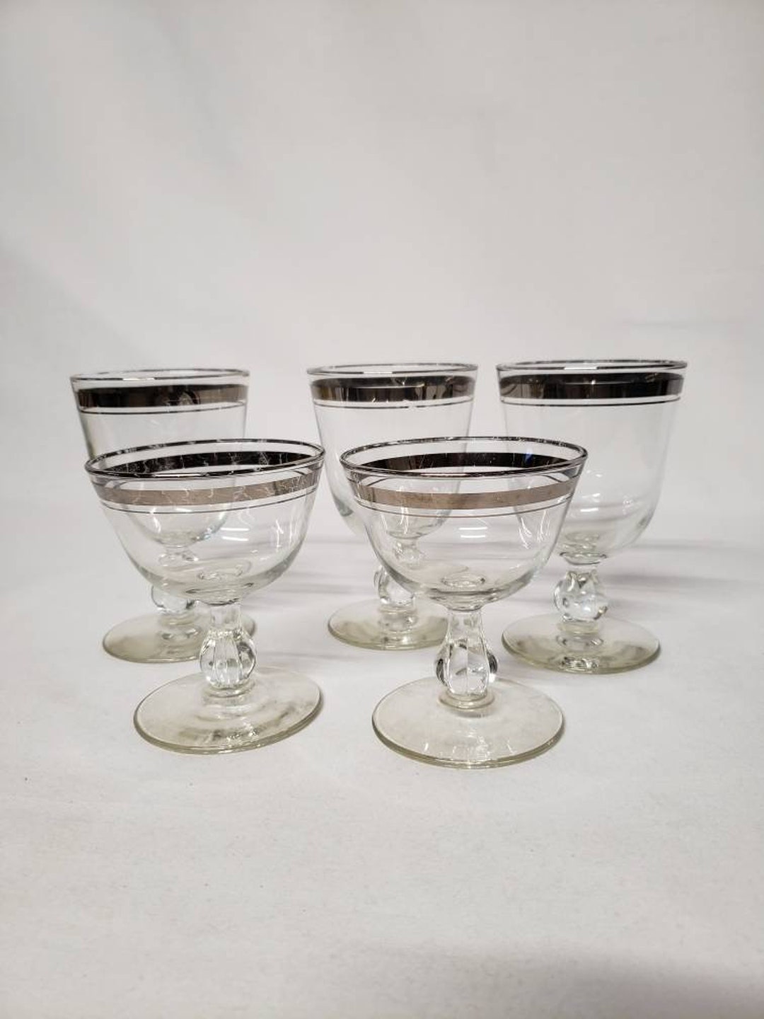 Vintage Libbey Glass Goblet Stemware With Silver Bands, Libbey Moonmist ...