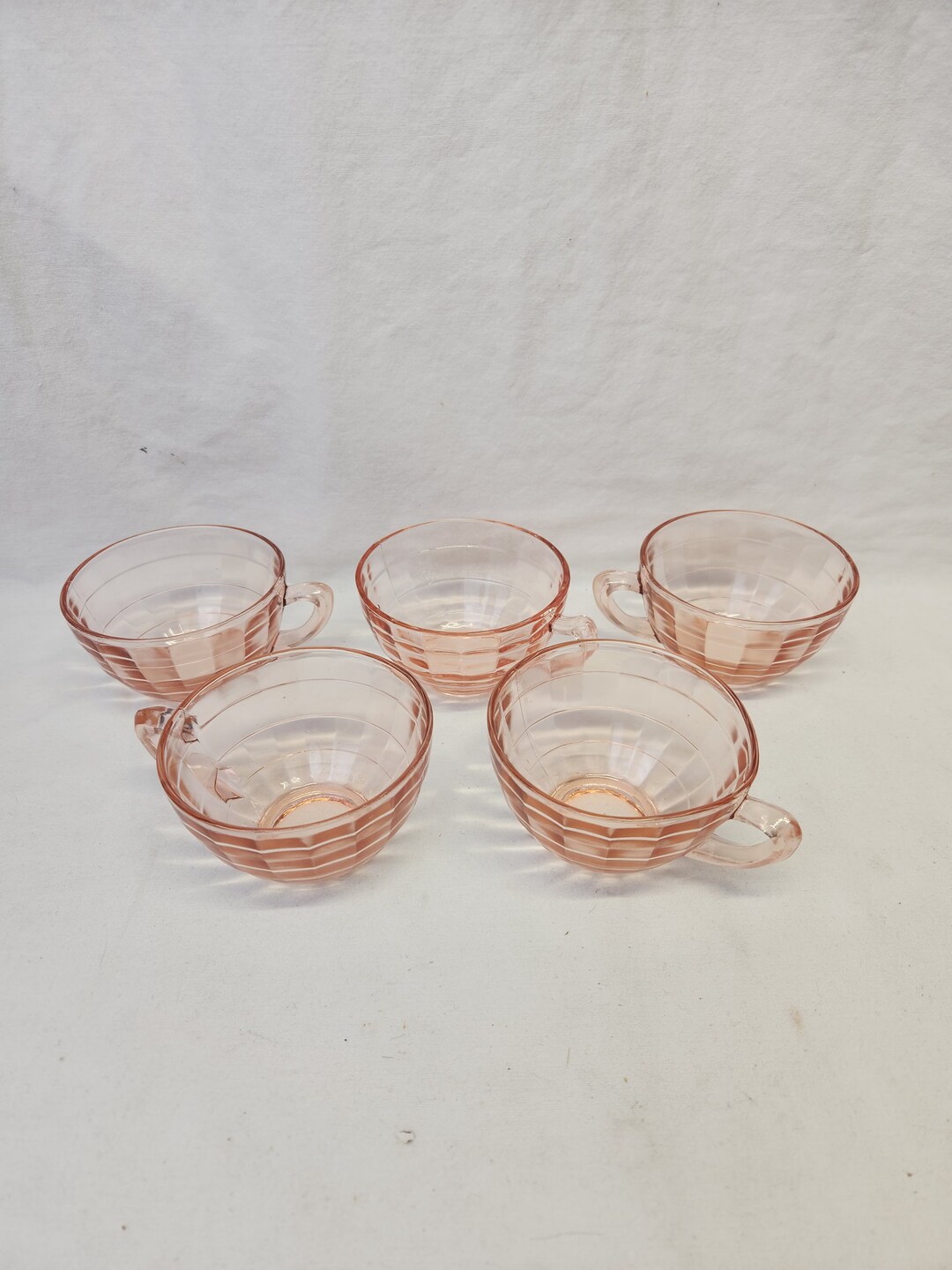 Anchor Hocking Teacup Pink Depression Glass Block Optic Pattern, Set of ...