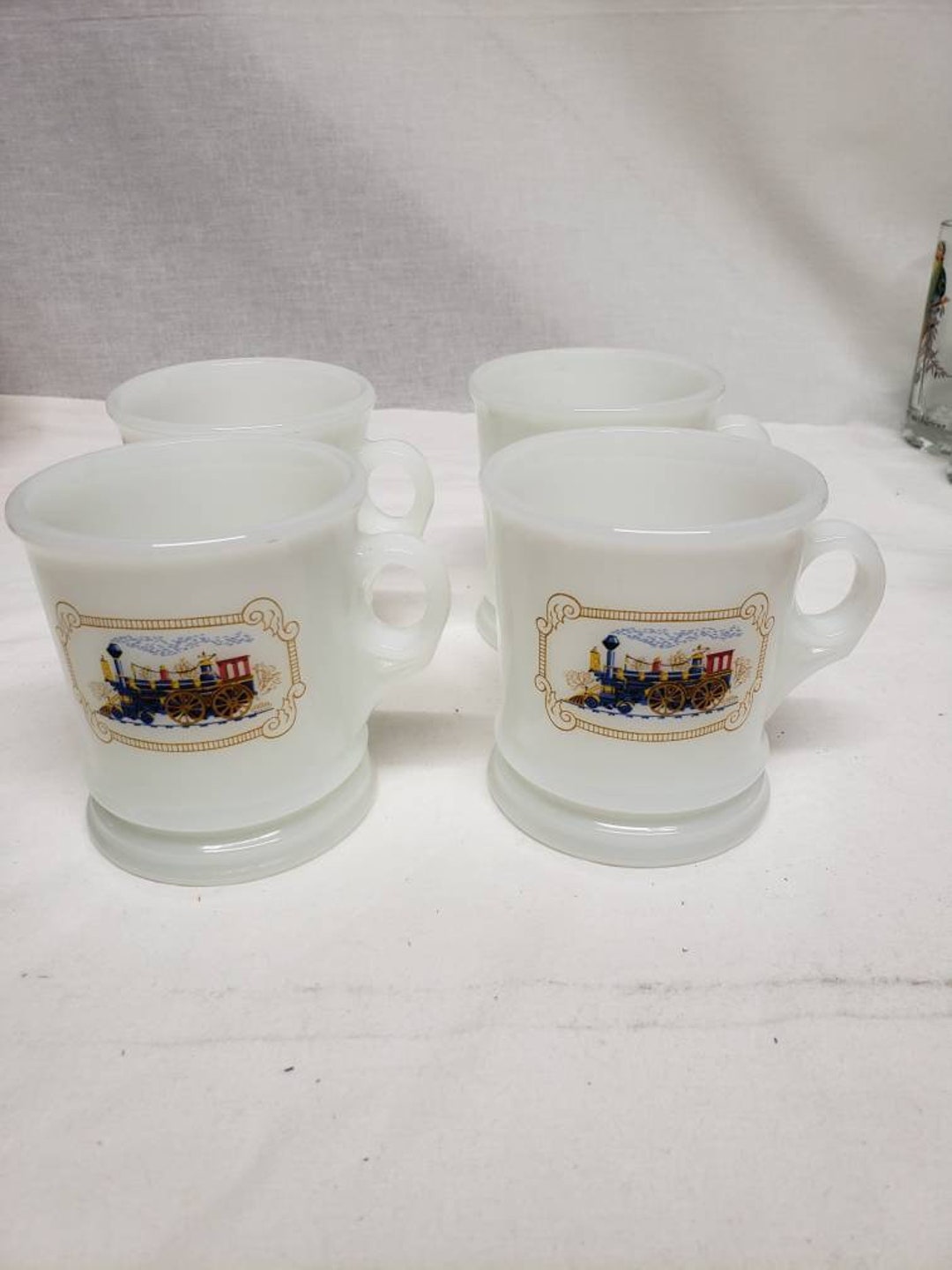 Vintage Avon Lionel Train Coffee Mugs, Milk Glass With Handle. Set of 4 ...