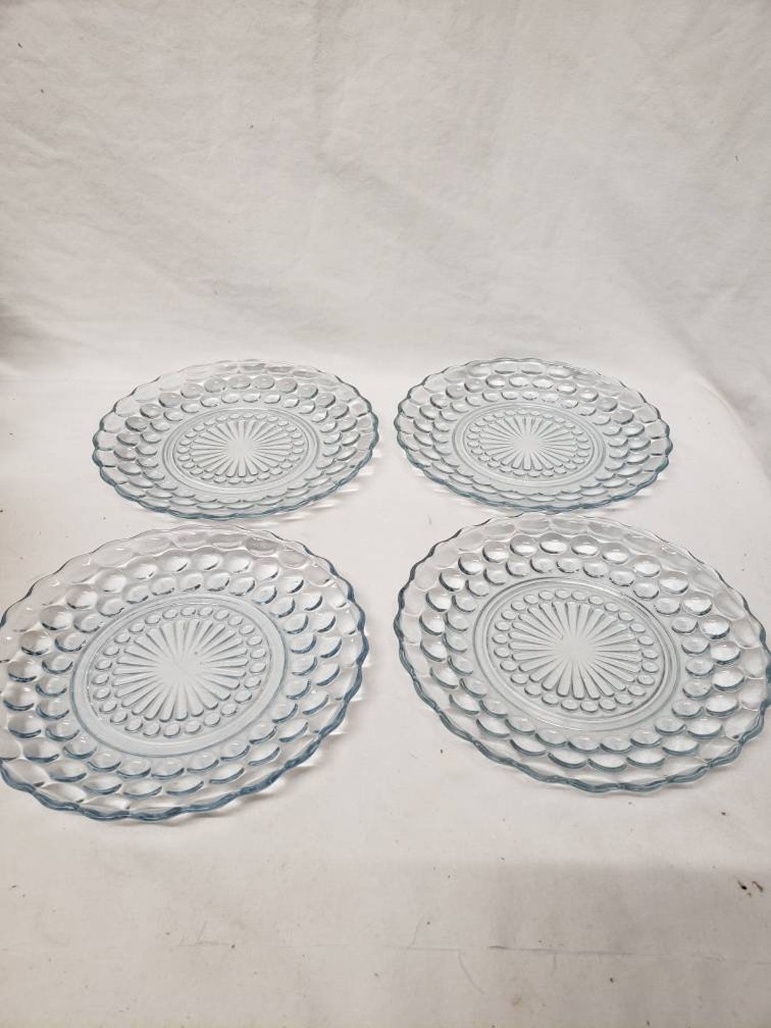 Vintage Bubble Plates, Anchor Hocking Glass Dessert Plates, Blue Glass ...