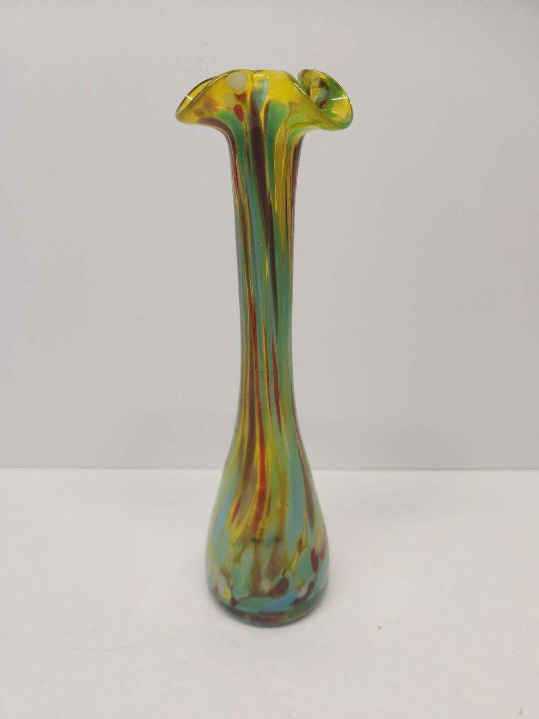 Vintage Bud Vase Splatter Retro Hand Blown Art Glass Stretch MCM ...