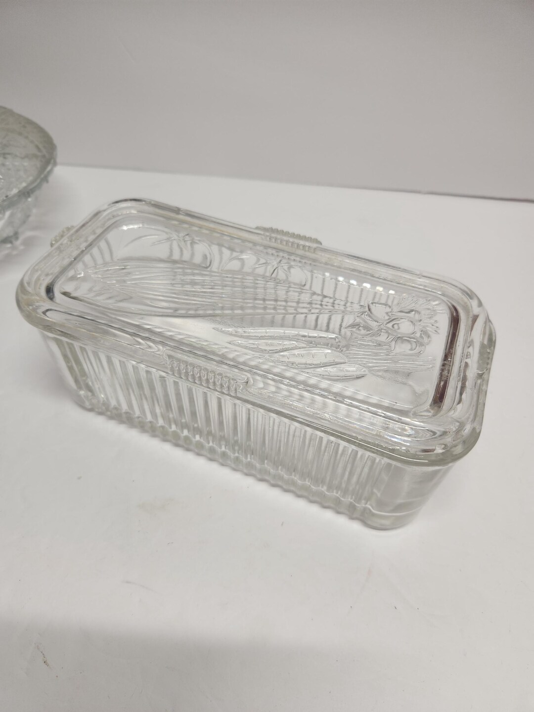 Vintage Depression Glass Ribbed Refrigerator Dish With Lid, Vegetable ...