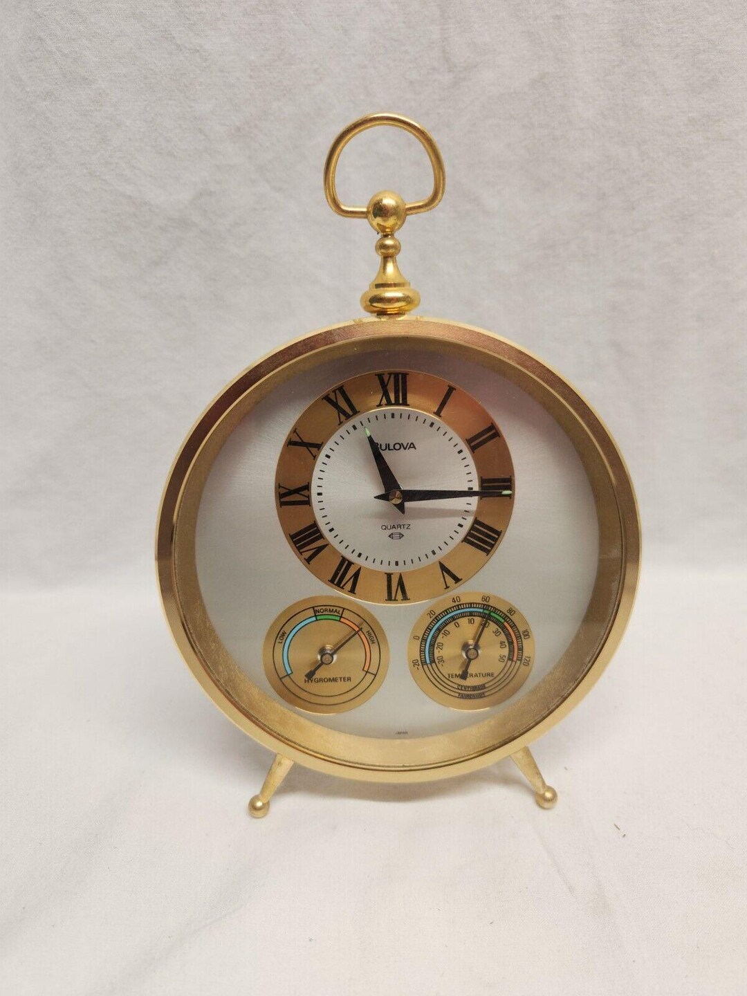 Bulova Clock Weather Station Hygrometer Temperature Meter Japan Tested ...