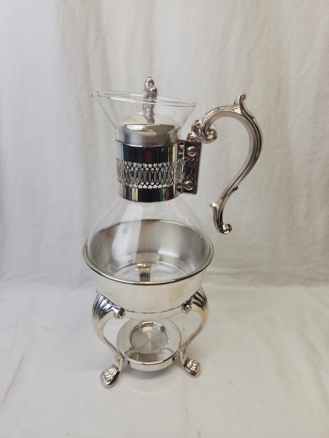 Corning Glass Coffee Pot Carafe Pitcher W/ Silverplate Handle and Base ...