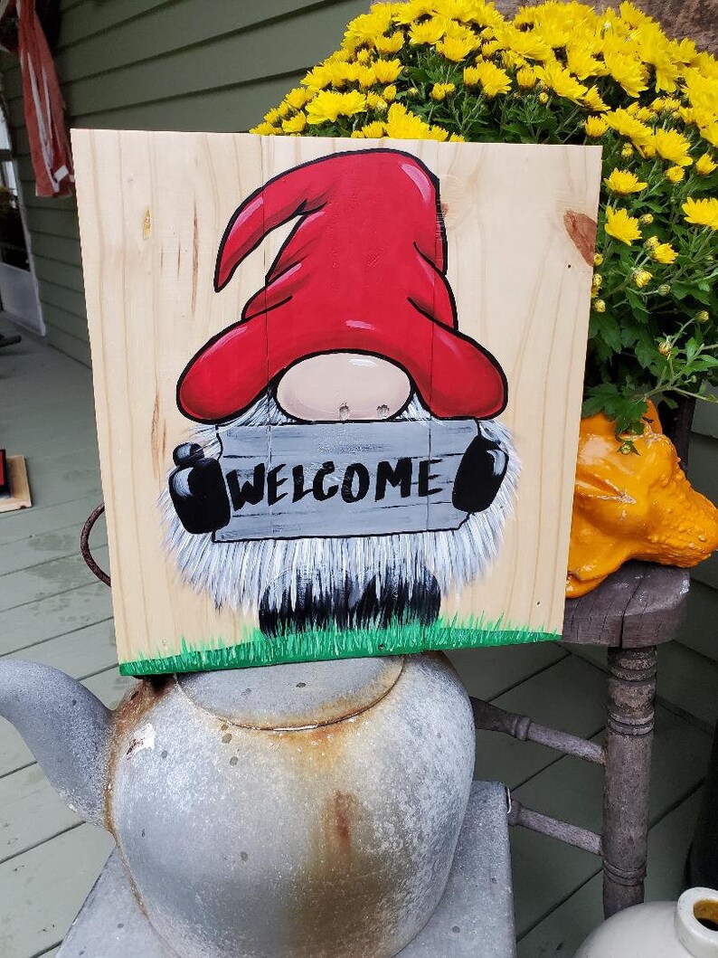 Gnome Welcome Sign Wooden Gnome Sign Gnome Art Gnome | Etsy
