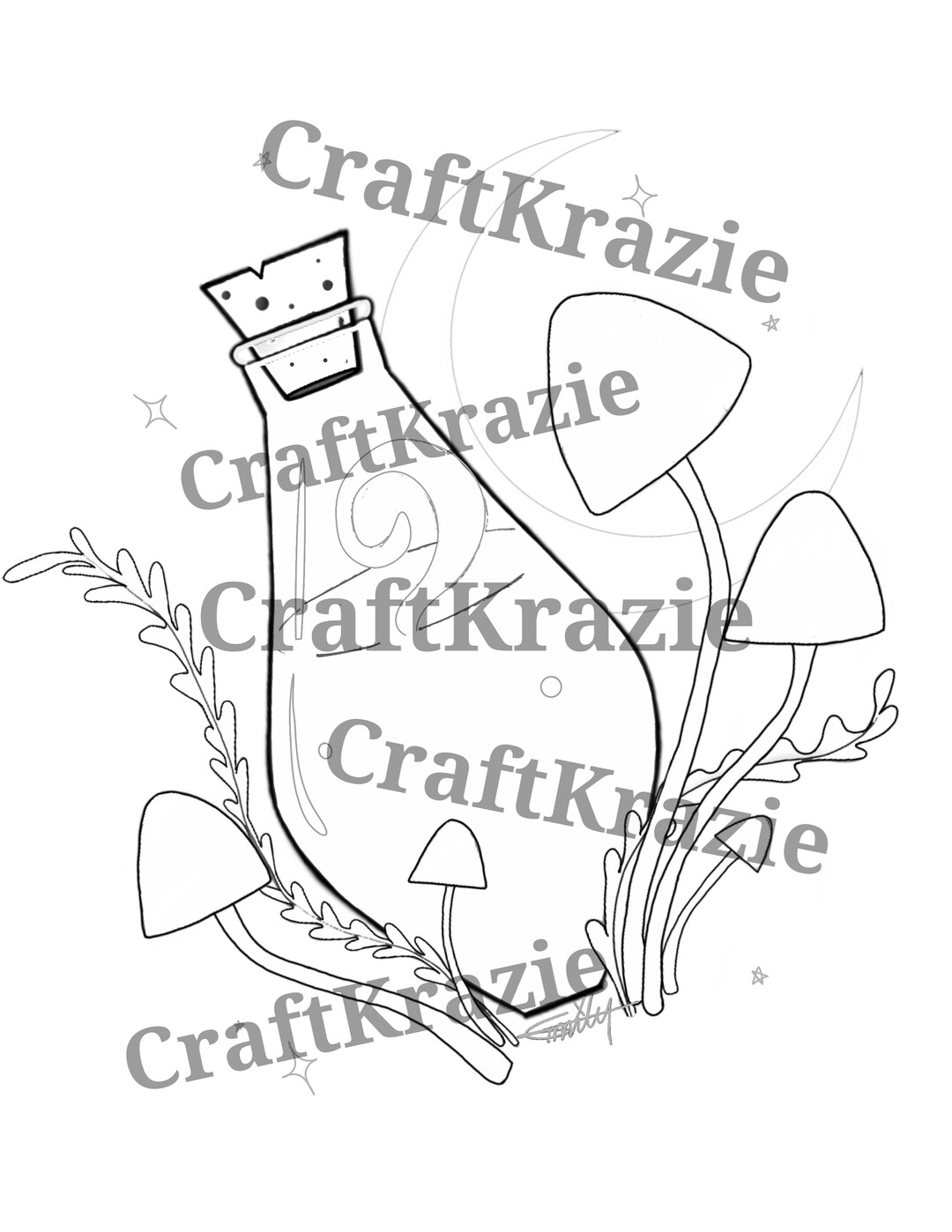 Witchy Potion Bottle Coloring Page Download / Witch Occult Vibes Moon ...