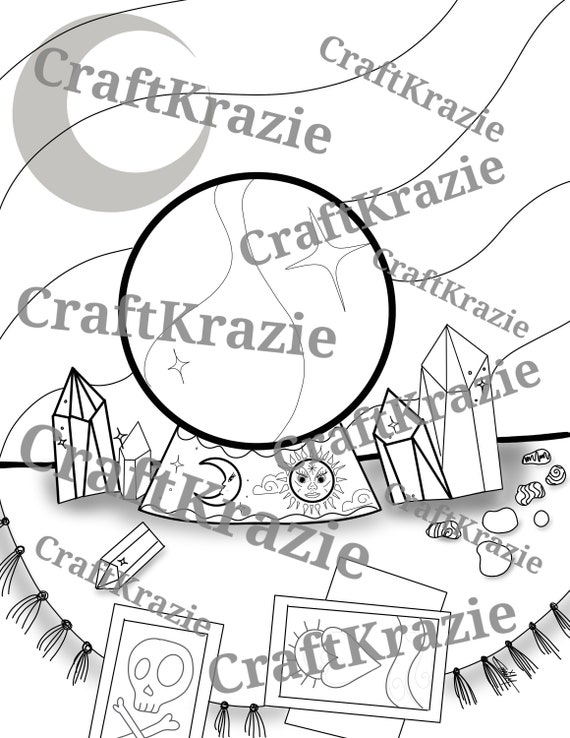 Crystal Ball Coloring Page Download / Tarot Cards Crystals | Etsy