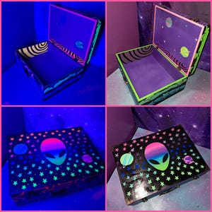 Alien Stash Box, Hand Painted Black Light Glow, Trippy Ufo Makeup Chest ...