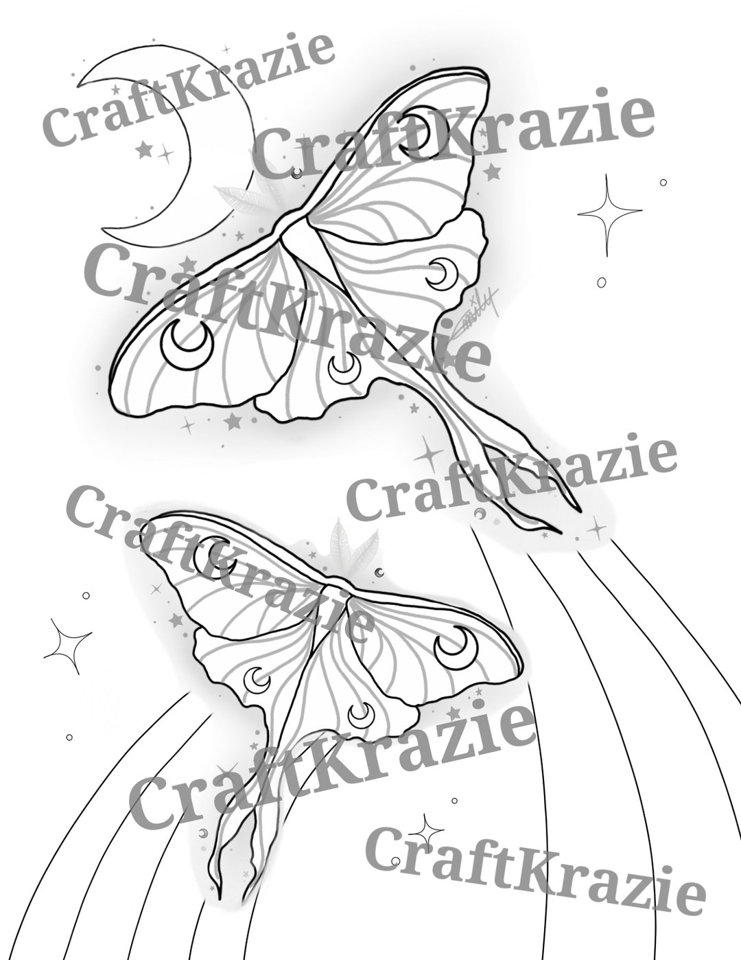 2 Luna Moth Coloring Page Download, Butterfly Insect Witchy Occult ...