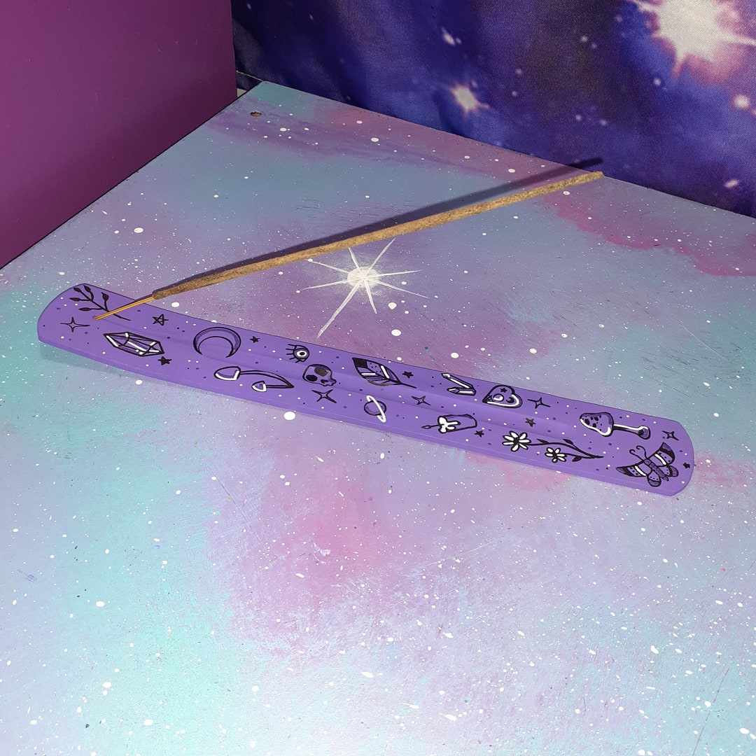 Incense Burner Purple Witchy Doodle / Burn Stick Holder Fragrance Decor ...