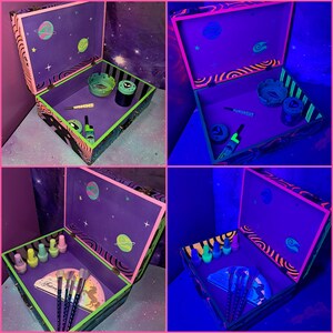 Alien Stash Box, Hand Painted Black Light Glow, Trippy Ufo Makeup Chest ...