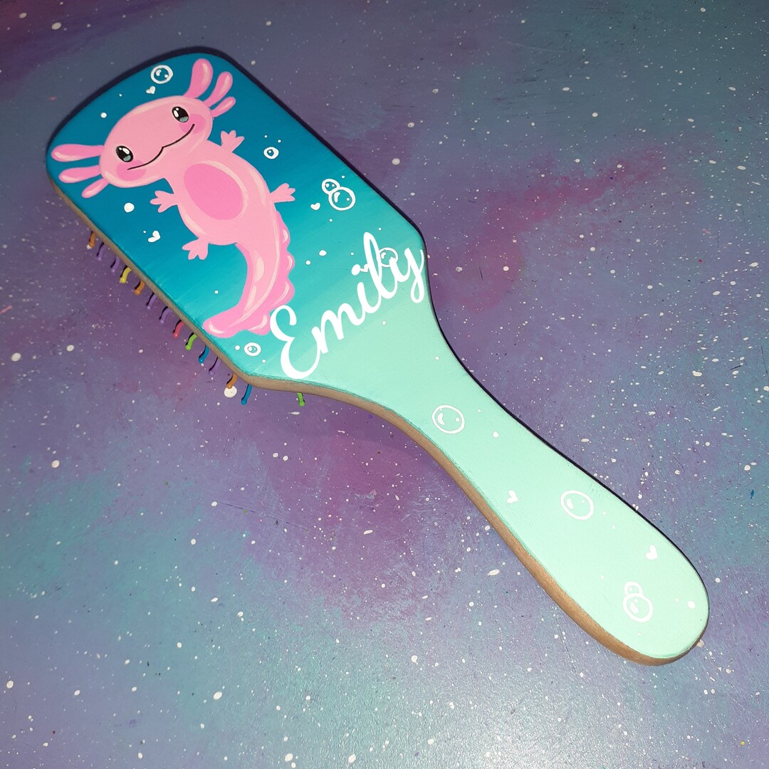 Hair Brush Axolotl Personalized Painted / Wood Hairbrush Name ...