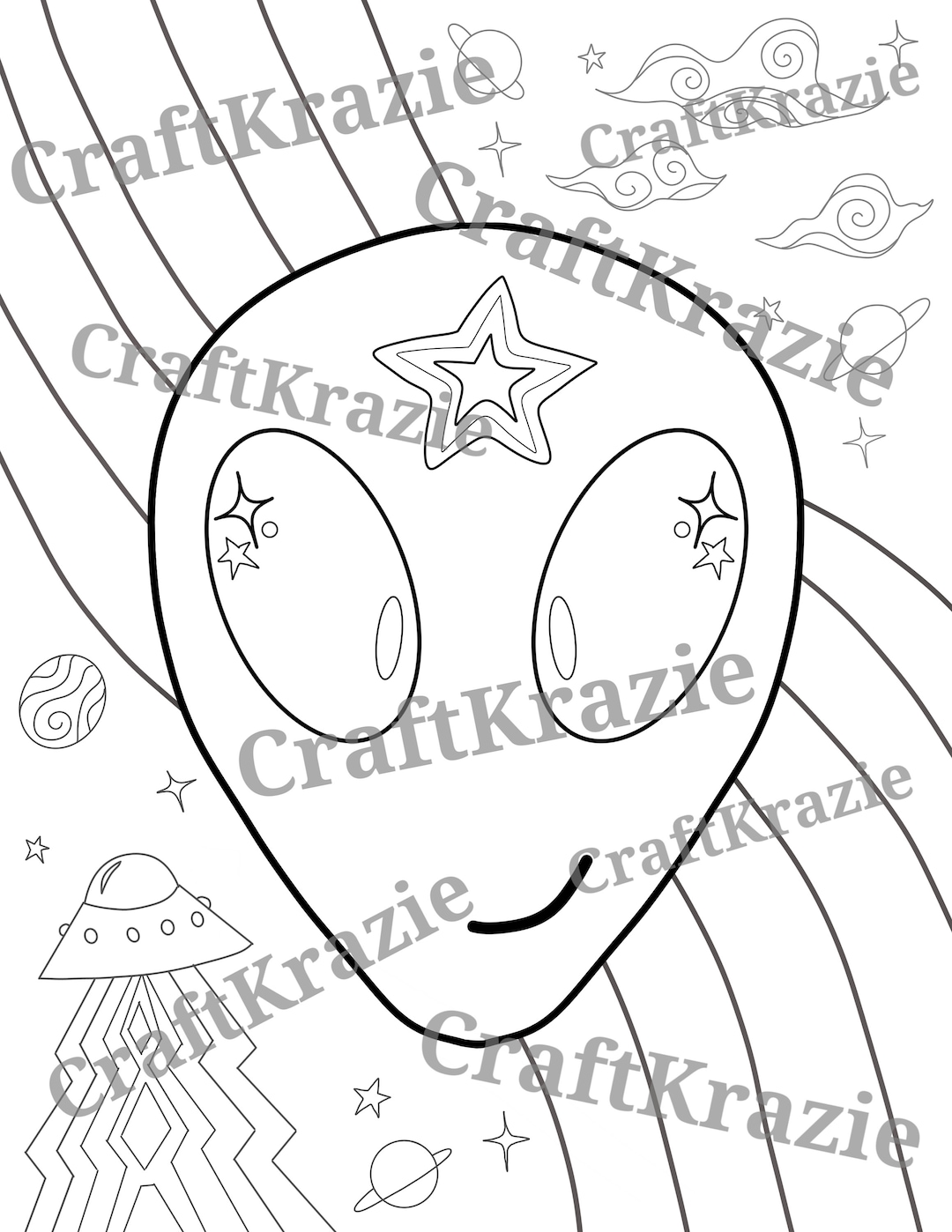 Cute Alien Coloring Page Download, Trippy Aliens Kawaii Fairy Kei ...