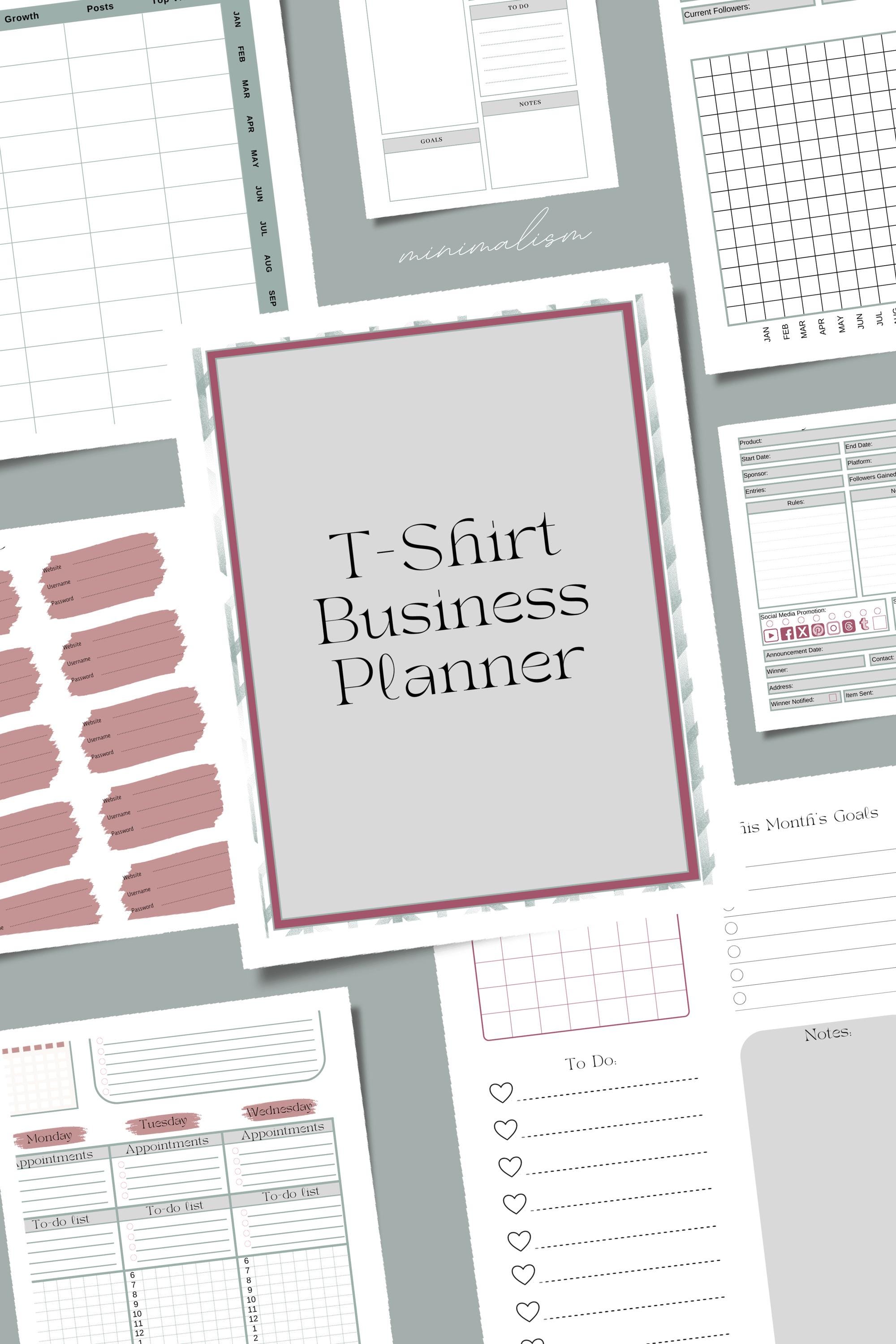 T-shirt Business Planner - Printable Small Business Organizer for ...