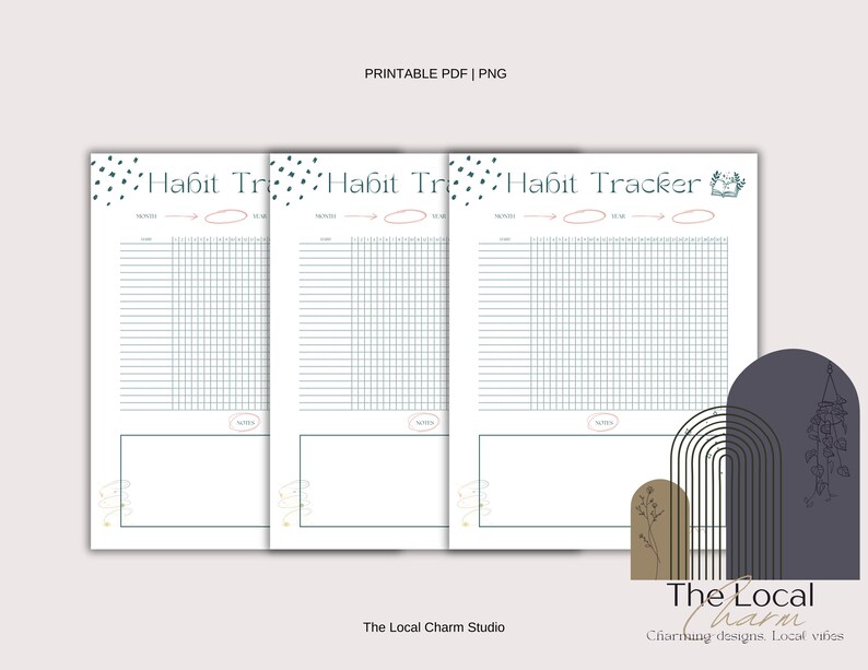 Printable Monthly Habit Tracker PDF, 20 Custom Habit Lines & Notes ...