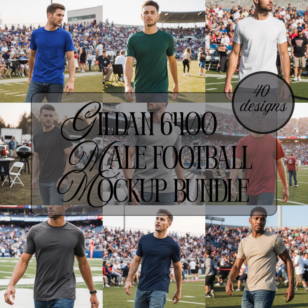 Gildan 6400 Male Football Mockup Bundle | 40 T-shirt Mockups | Men’s ...