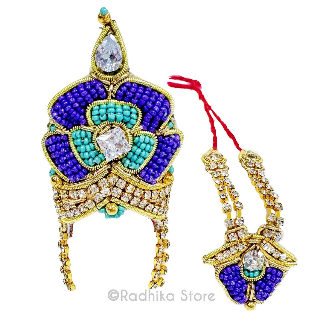 Purple Vrindavan Flower With - Teal - Deity Crown and Necklace Set - Etsy