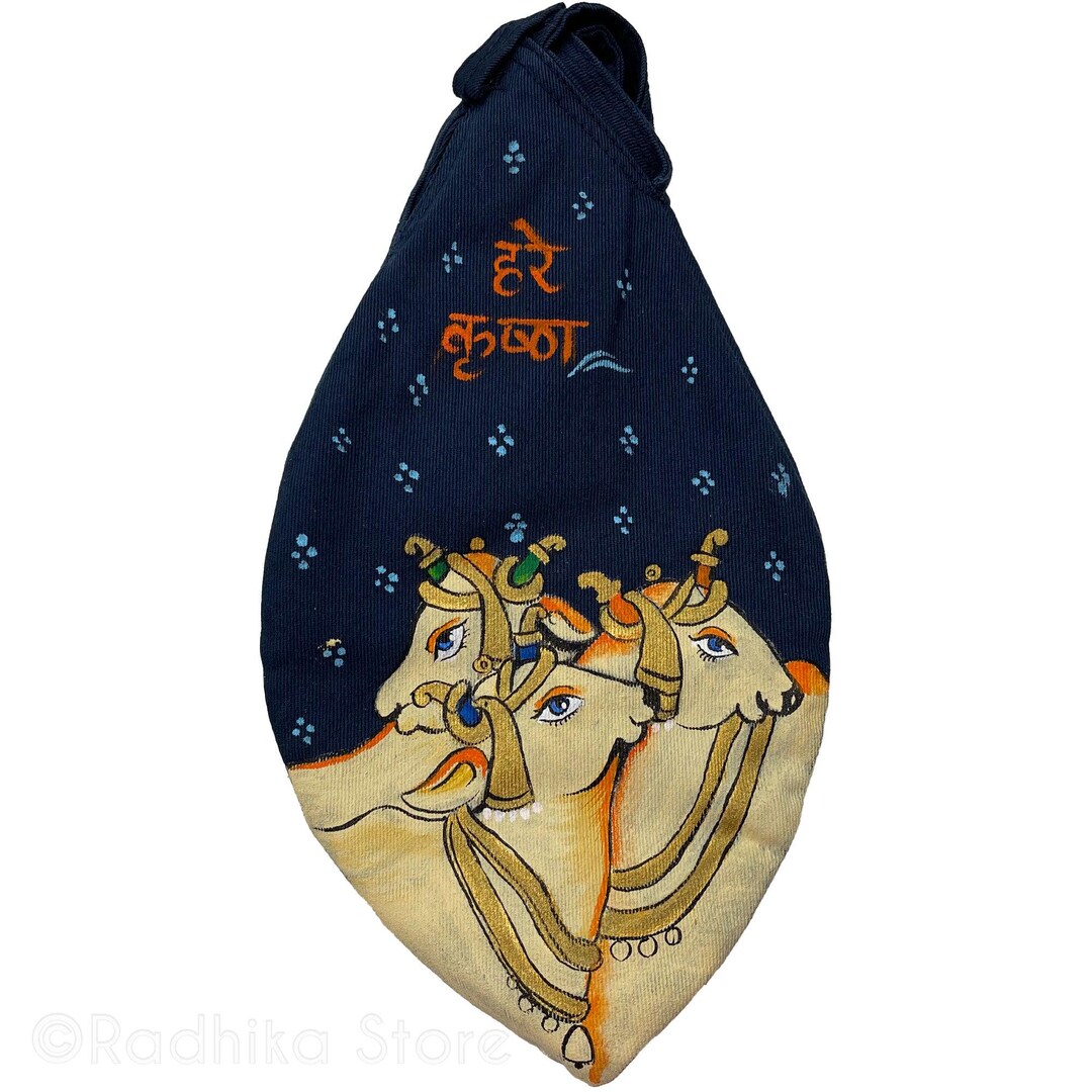 Hare Krishnas Vrindavan Cows- Hand Painted -dark Blue-thick Cotton ...