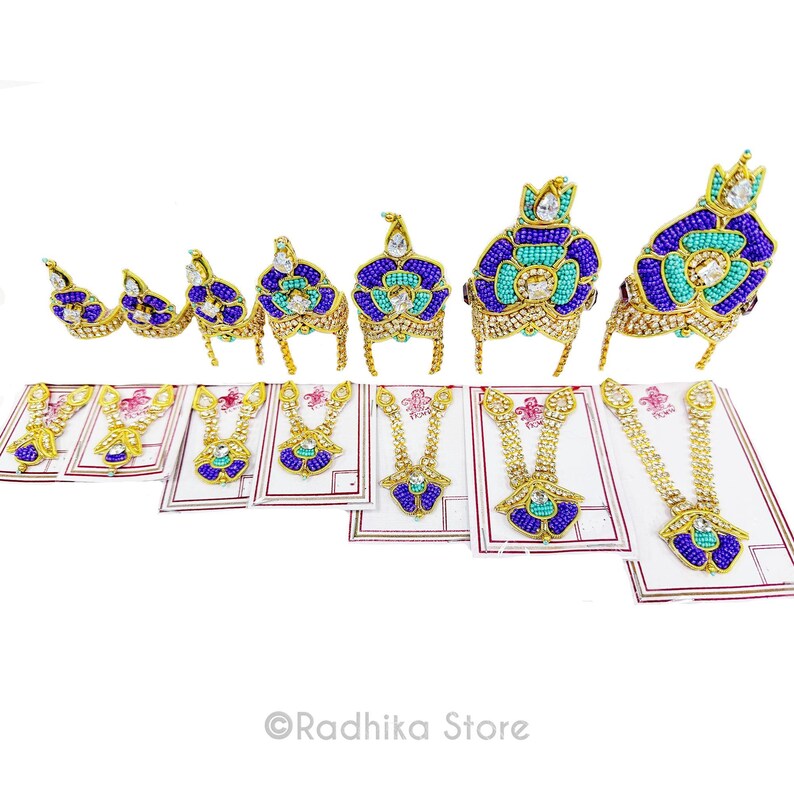 Purple Vrindavan Flower With - Teal - Deity Crown and Necklace Set - Etsy