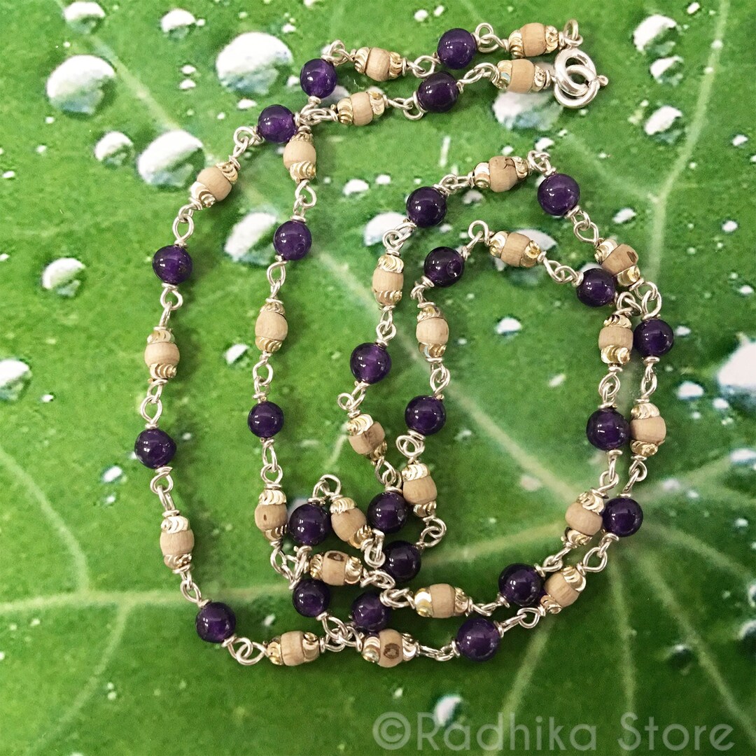Tulsi With Amethyst and Silver Chain Necklace - Etsy
