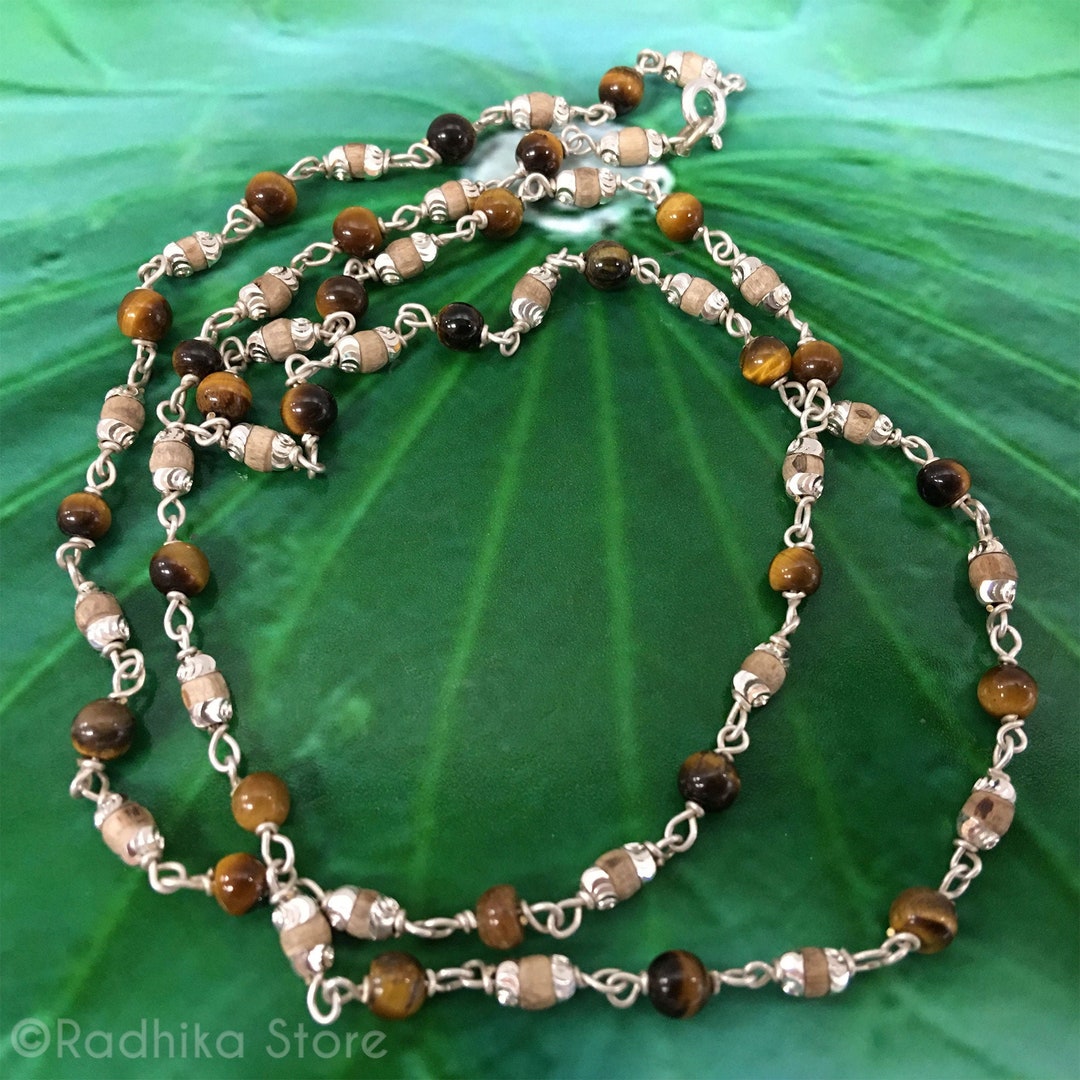 Tulsi With Tiger's Eye and Silver Chain Necklace - Etsy