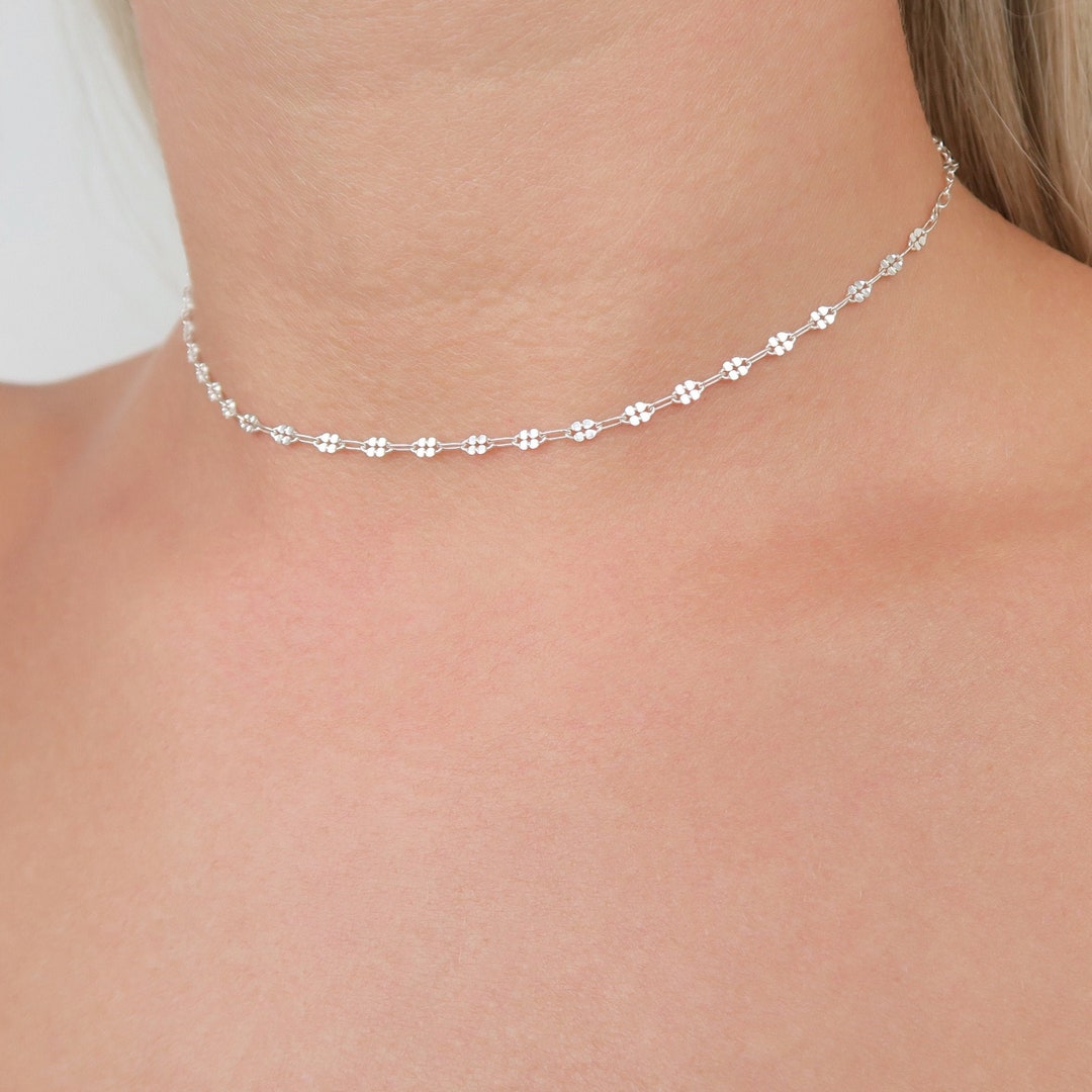 Sterling Silver Chain Choker Necklace / Woman Gift / Handmade Jewelry ...