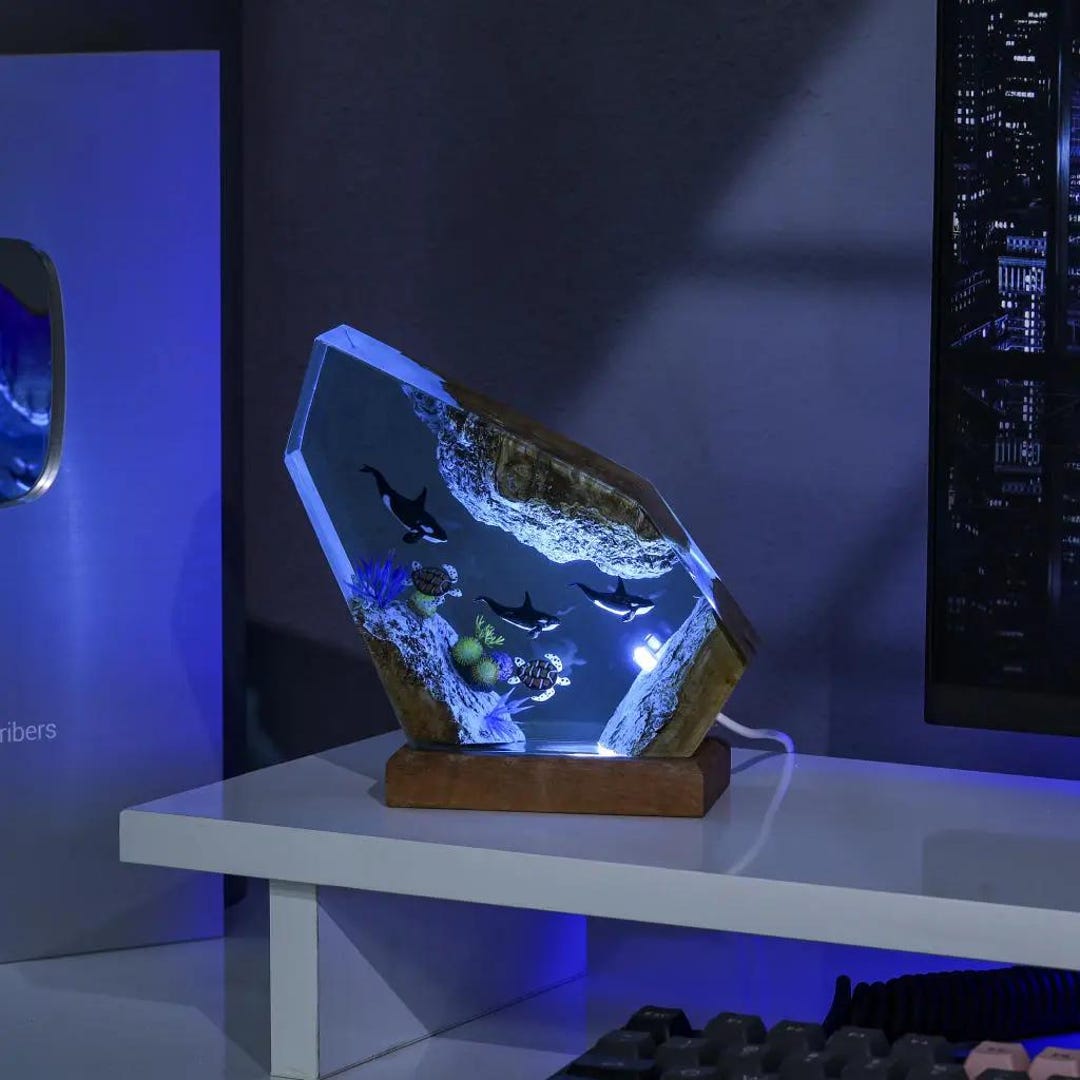 Orca Killer Whales and Turtle Resin Night Lights Resin Ocean Lamp ...