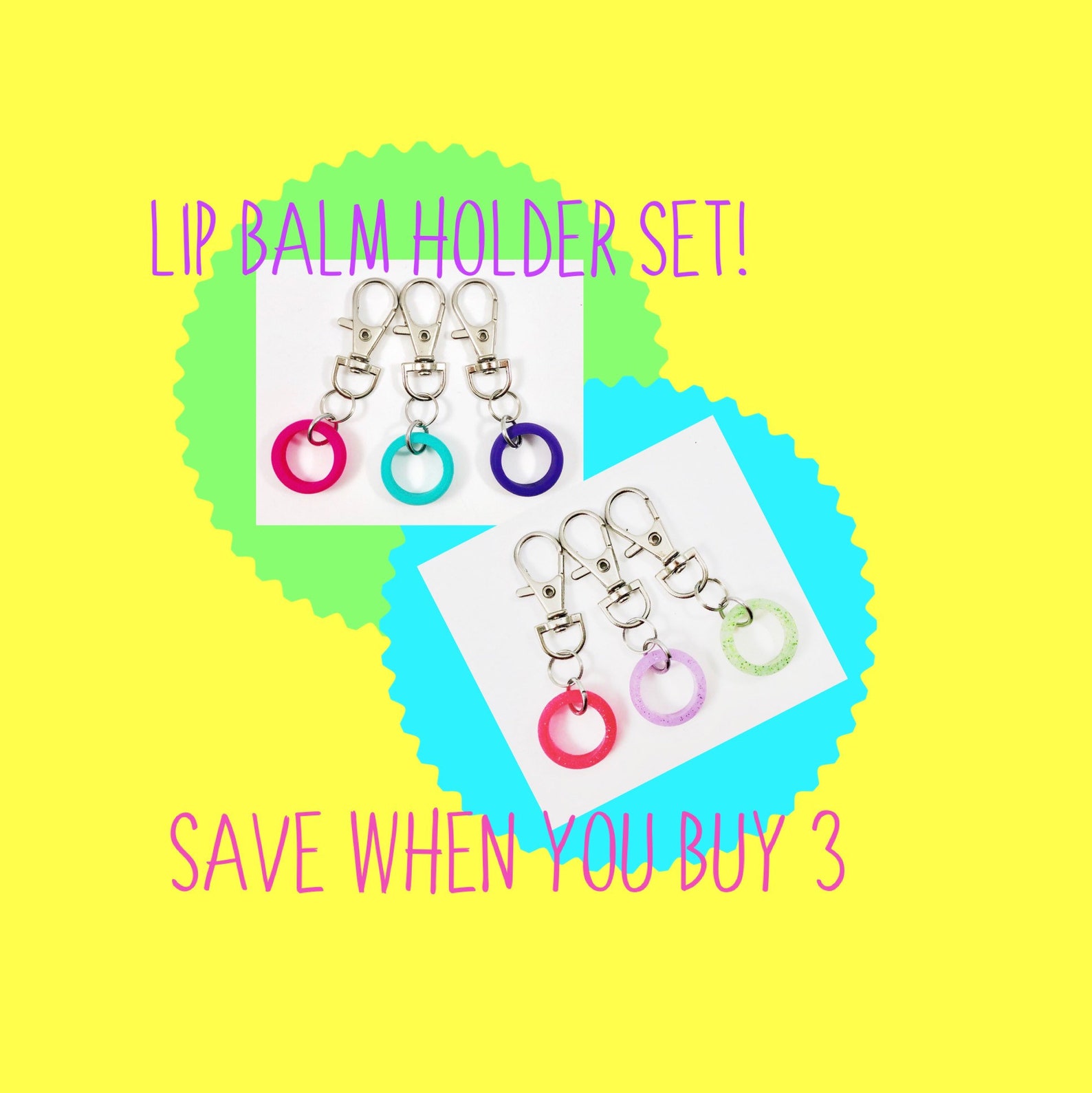 3 Lip Balm Holder Set Glitter or Solid Colors Chapstick - Etsy