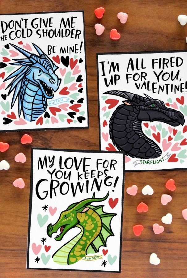 Wings of Fire Printable Valentines Dragon Illustrated Funny | Etsy