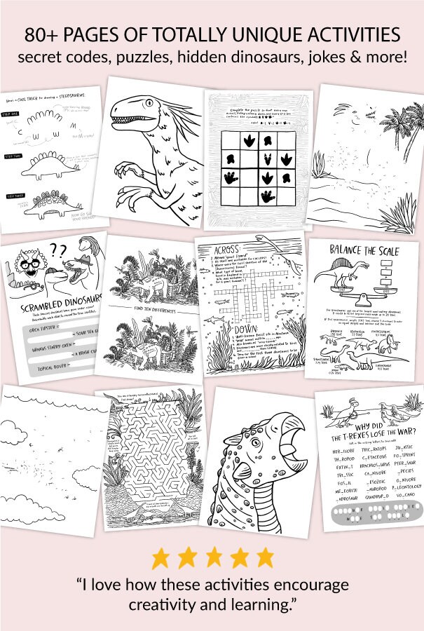 Dino Coloring Pages, DINOSAURS Coloring Activity Book: Secret Codes ...