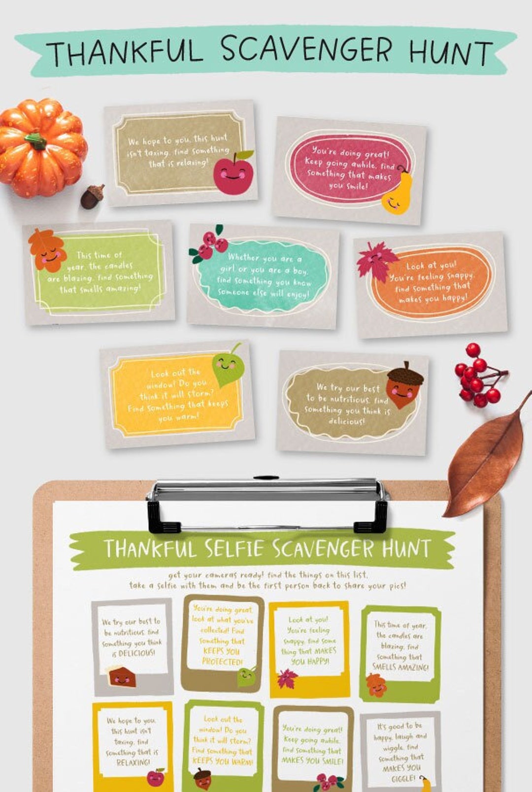 Thankful Scavenger Hunts, Thanksgiving Game for Kids, Rhyming Clues ...