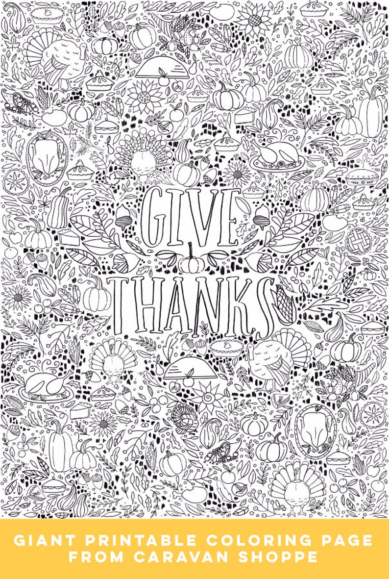Giant Thanksgiving Coloring Poster, Color Thanksgiving Icons, Huge ...