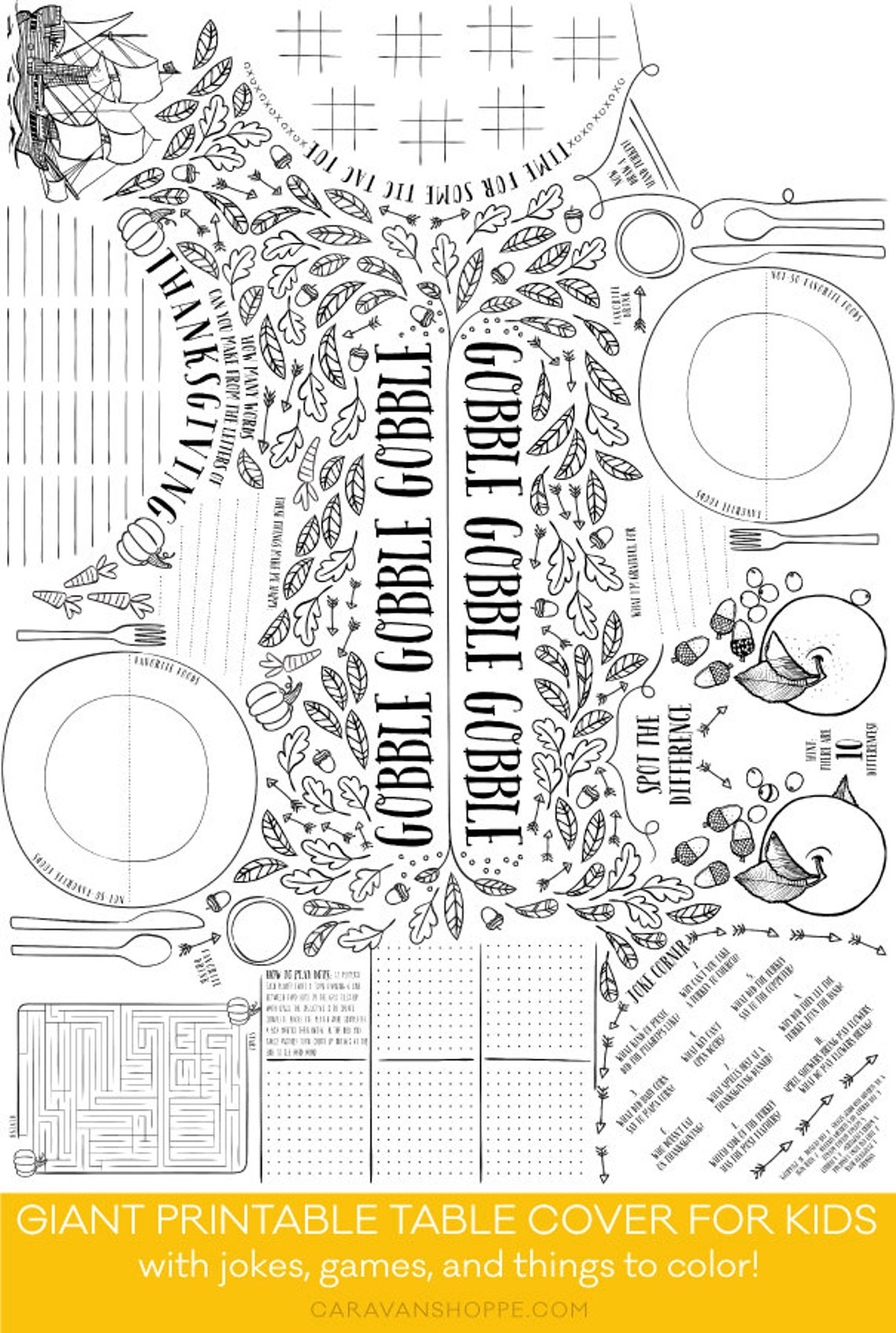 Thanksgiving Kids' Table Cover, Giant Activity Table Cover, Coloring ...