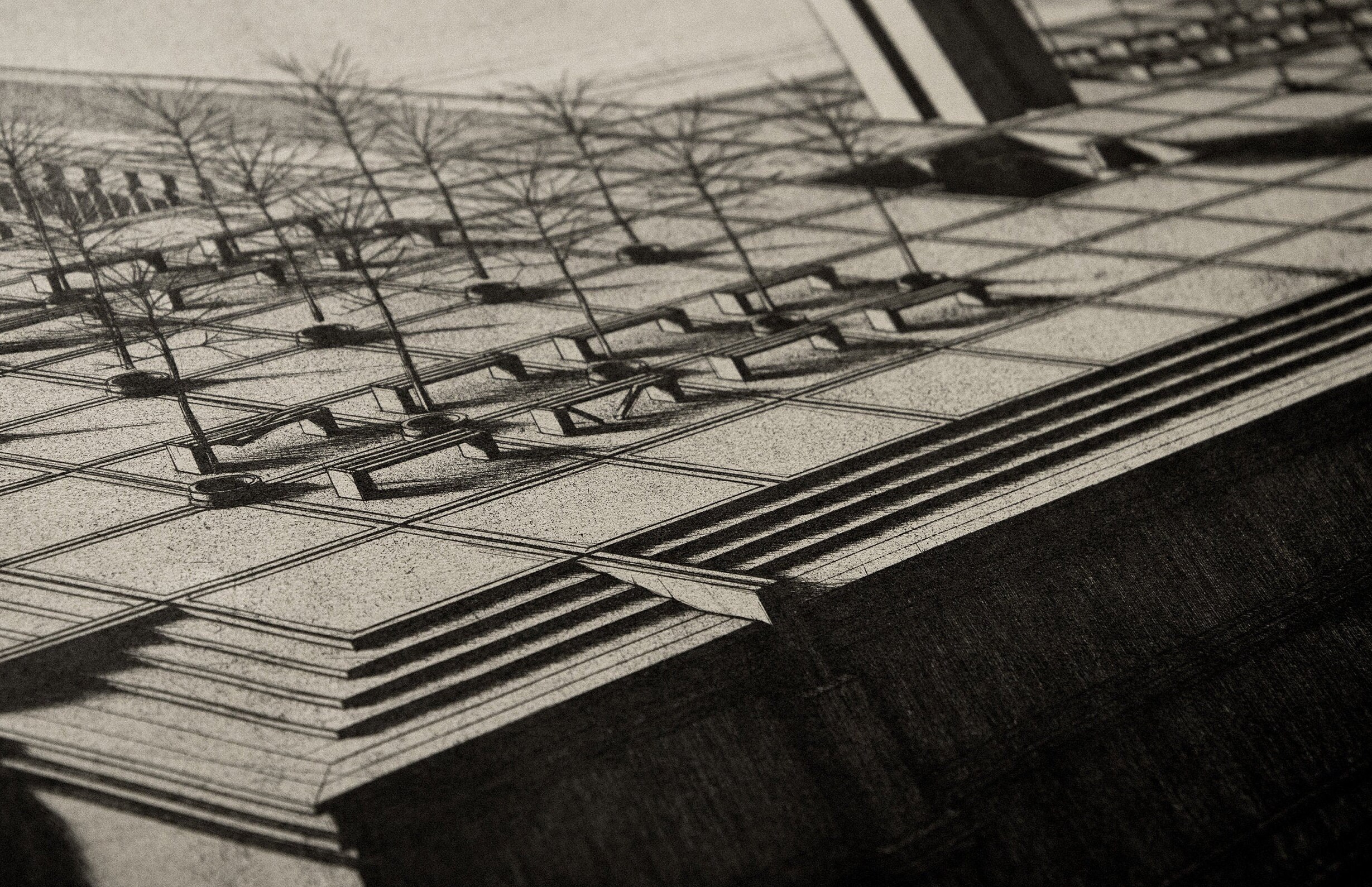 Abstract Architecture Etching Print: Large Industrial Modern Wall Art ...