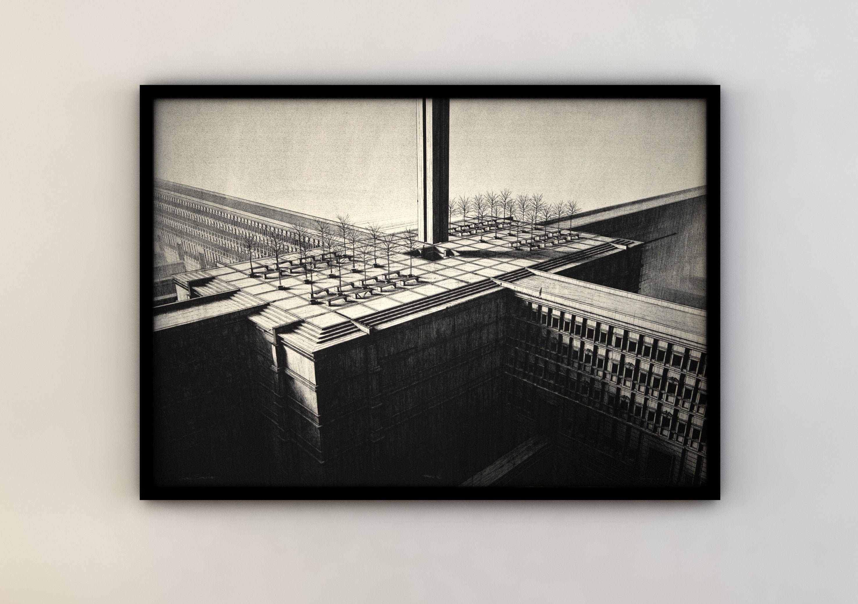 Abstract Architecture Etching Print: Large Industrial Modern Wall Art ...
