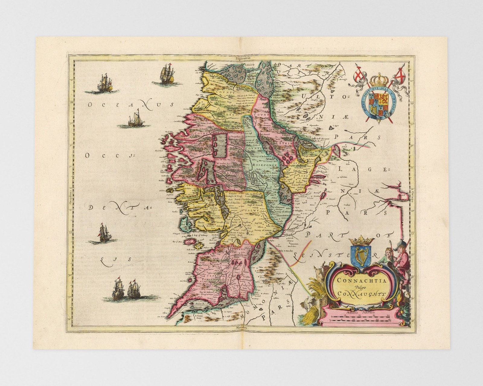 Ireland, Connacht Old Map Mountbellew, Athenry, Tuam, Ballyhaunis ...
