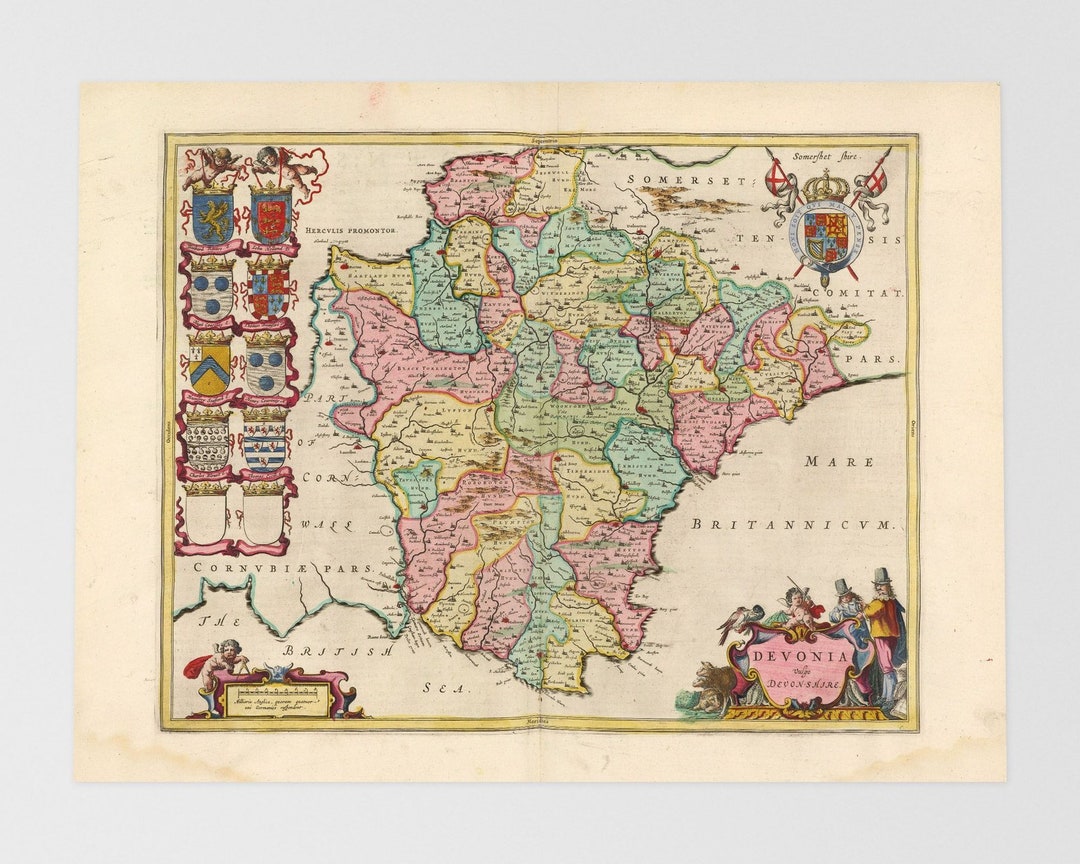 Map of Devonshire | Exeter, Okehampton, Chagford, Exmouth, Newton Abbot ...