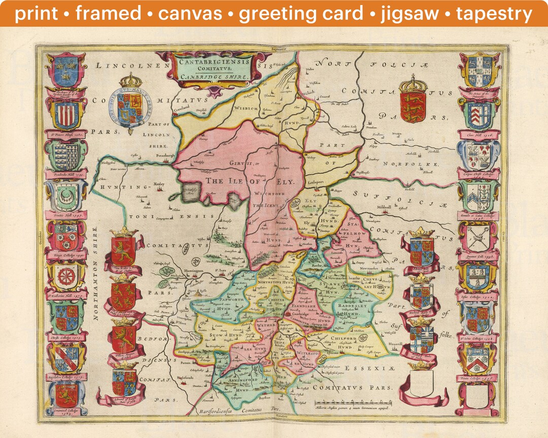 Cambridgeshire Old Map Ely St Ives Chatteris Cambridge - Etsy UK
