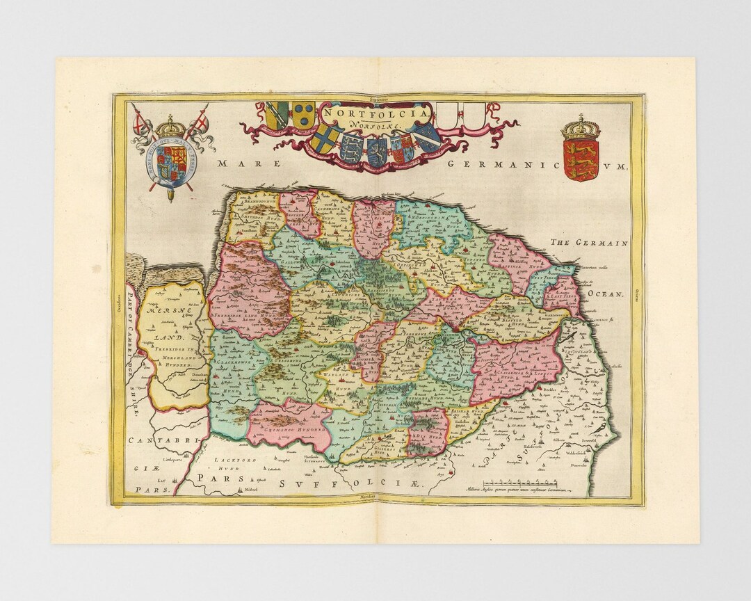 Old Map Norfolk Dereham, Norwich, North Walsham, Yaxham, Barnham Broom ...