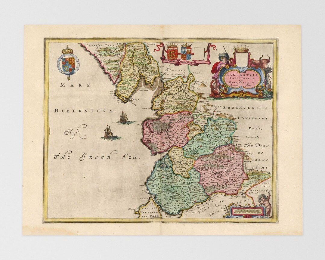 Old Map Lancashire Preston, Blackpool, Lancaster, Garstang, Kirkham ...