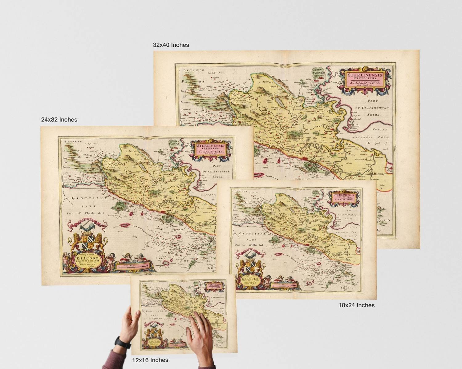 Stirlingshire Old Map Print Shows Cumbernauld, Coatbridge, Airdrie ...