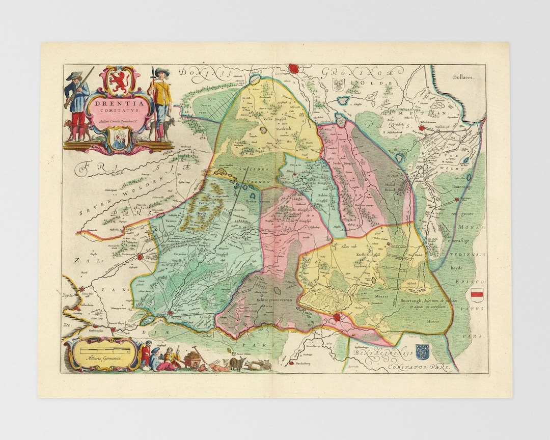 Drenthe Old Map Assen, Beilen, Westerbork, Hoogeveen, Zuidlaren ...