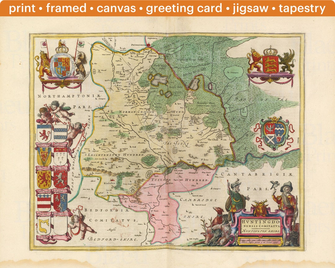 Huntingdonshire Old Map Huntingdon Wyton Woodwalton Great - Etsy UK