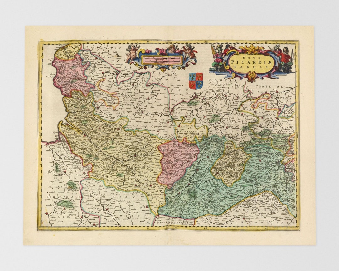 Picardy Old Map Amiens, Arras, Abbeville, Saint Omer, Cambray, Northern ...