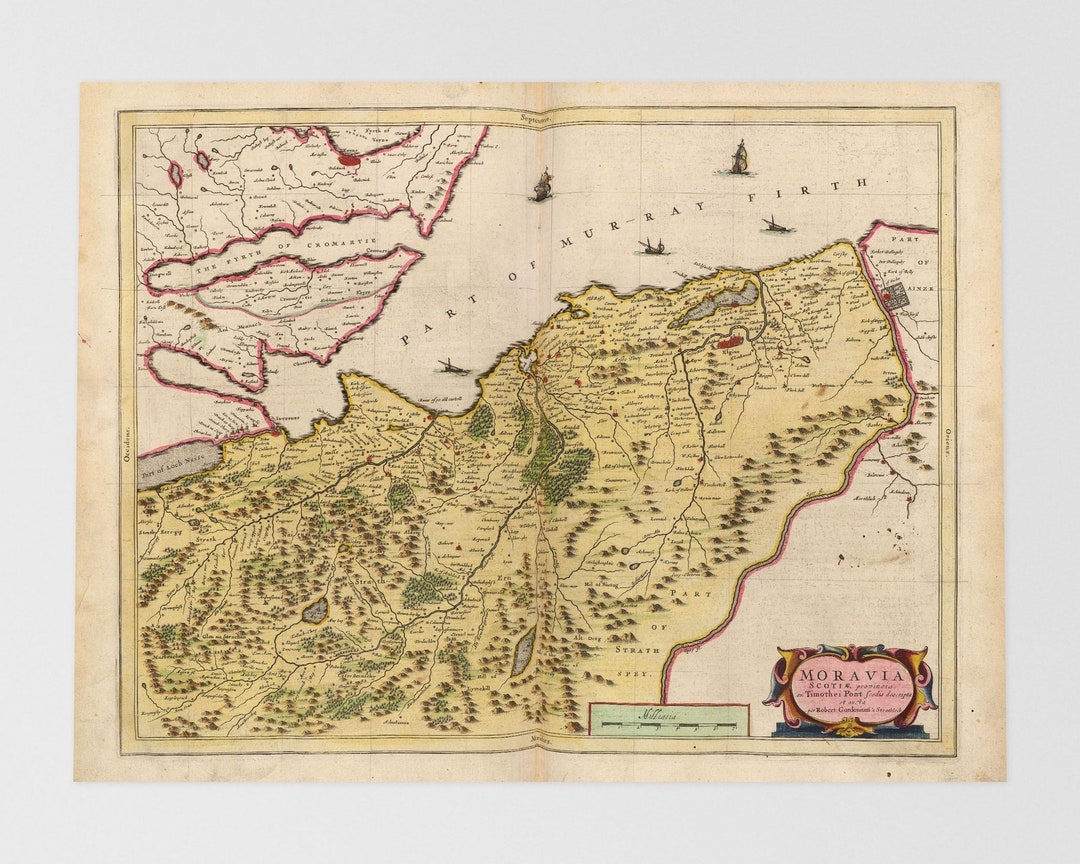 Map of Moray } Old Scottish Map: Forres, Nairn, Dyke - Etsy UK