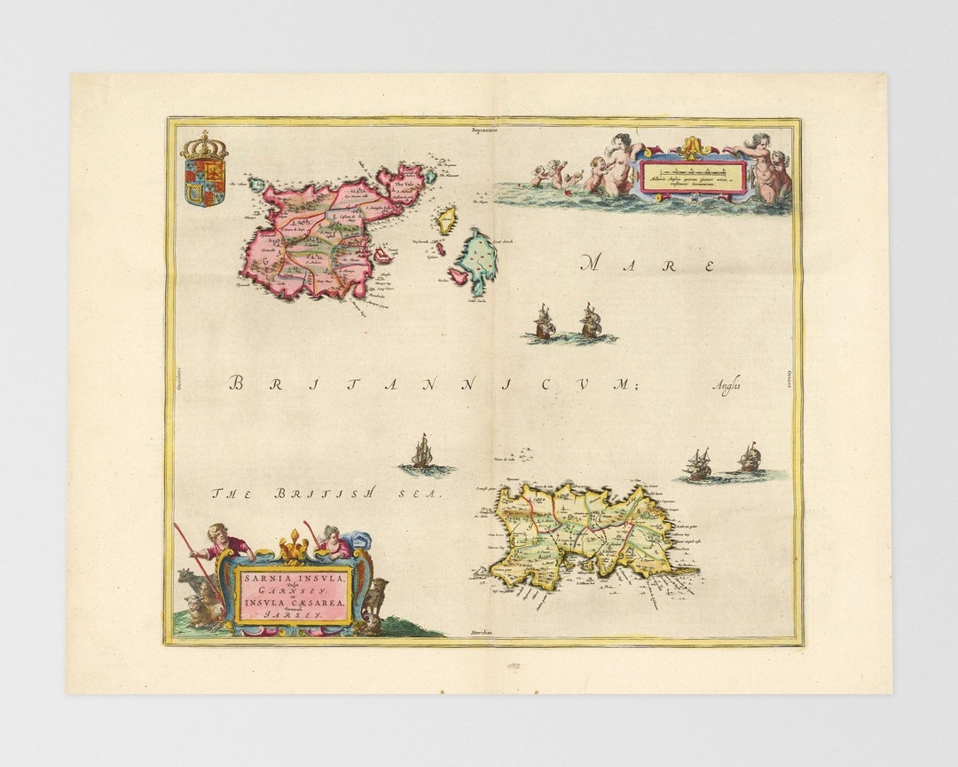 Old Map Channel Islands St Peter Port, St Helier, Sark, St Lawrence, St ...