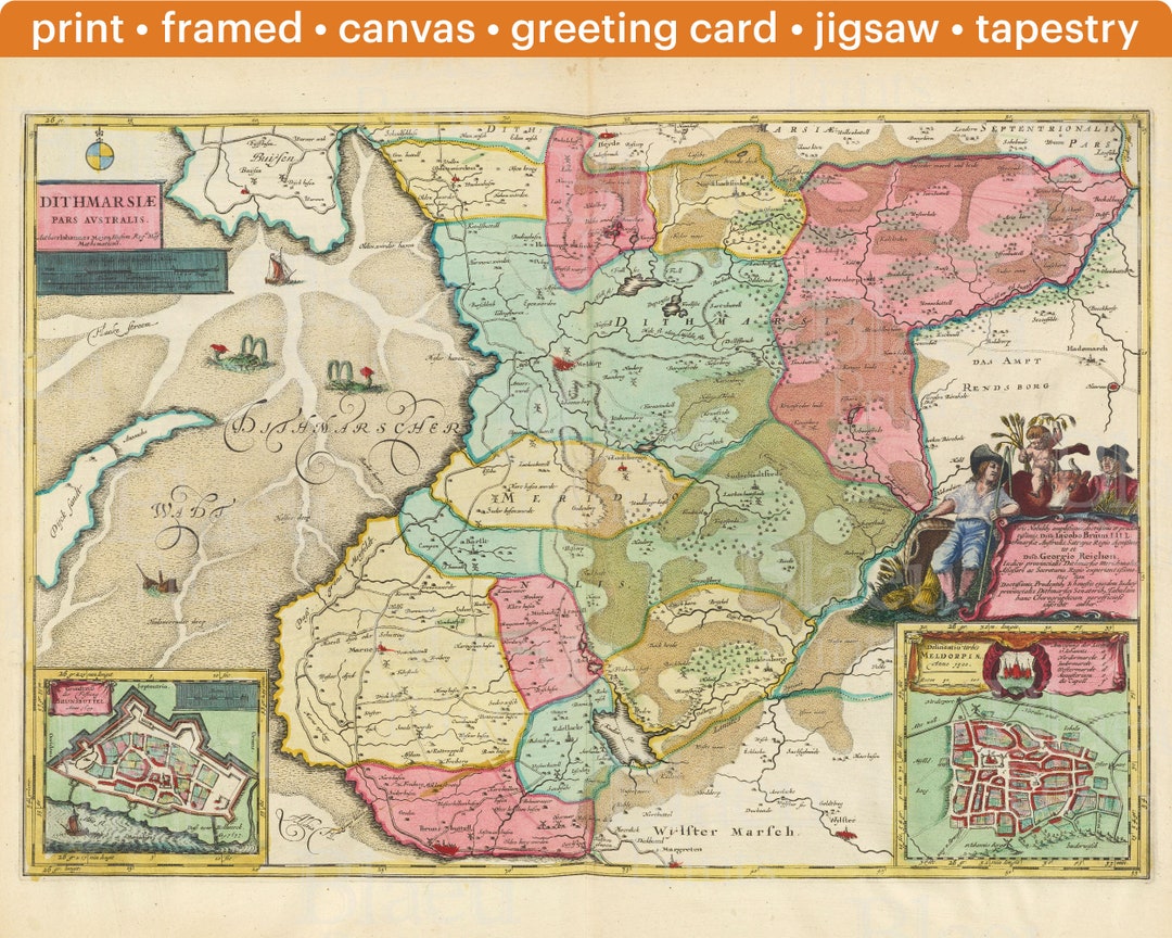 Dithmarschen Old Map Meldorf Marne Friedrichskoog Busum - Etsy