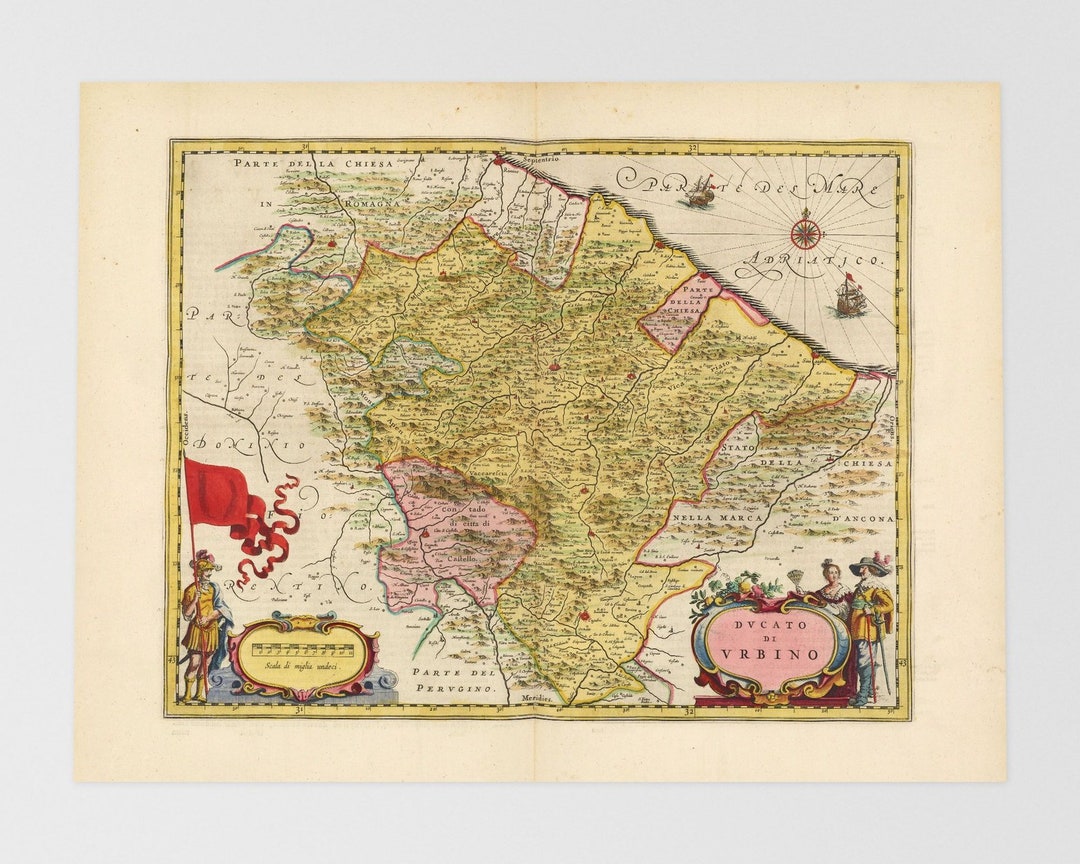 Old Map Urbino Region | Urbino, Citt Di Castello, Rimini, Pesaro ...